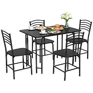 Giantex 5 PCS Dining Table Set 4 Person, Modern Kitchen Table and 4 Chairs, Wooden Top and Metal Legs, Home Dining Room Breakfast Furniture Rectangular Table, Black