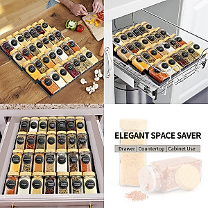 Spice Drawer Organizer, Spice Rack with 28 Spice Jars, 386 Labels, Marker & Funnel, 4 Tier Heavy Gauge Steel Seasoning Organizer Tray for Kitchen Drawer, Cabinets, Countertop, 13.4" Wide x 18.7" Deep
