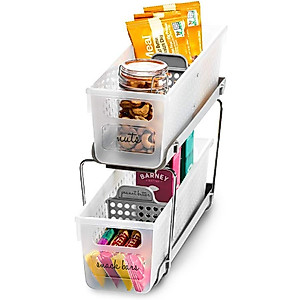 madesmart Mini 2-Tier Organizer, Multi-Purpose Slide-Out Storage with Handles and Dividers for Home and Bath, Frost