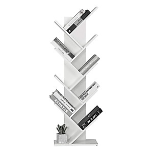 Meerveil 9-Tier Floor Standing Tree Bookcase, Bookshelf Wooden for Books Magazine CDs in Living Room Home Office Modern White