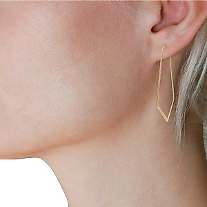 Humble Chic Geometric Chevron Threader Hoop Earrings - Lightweight Cutout Thin Wire Drop Dangles, 18K Yellow - 1.5 inch