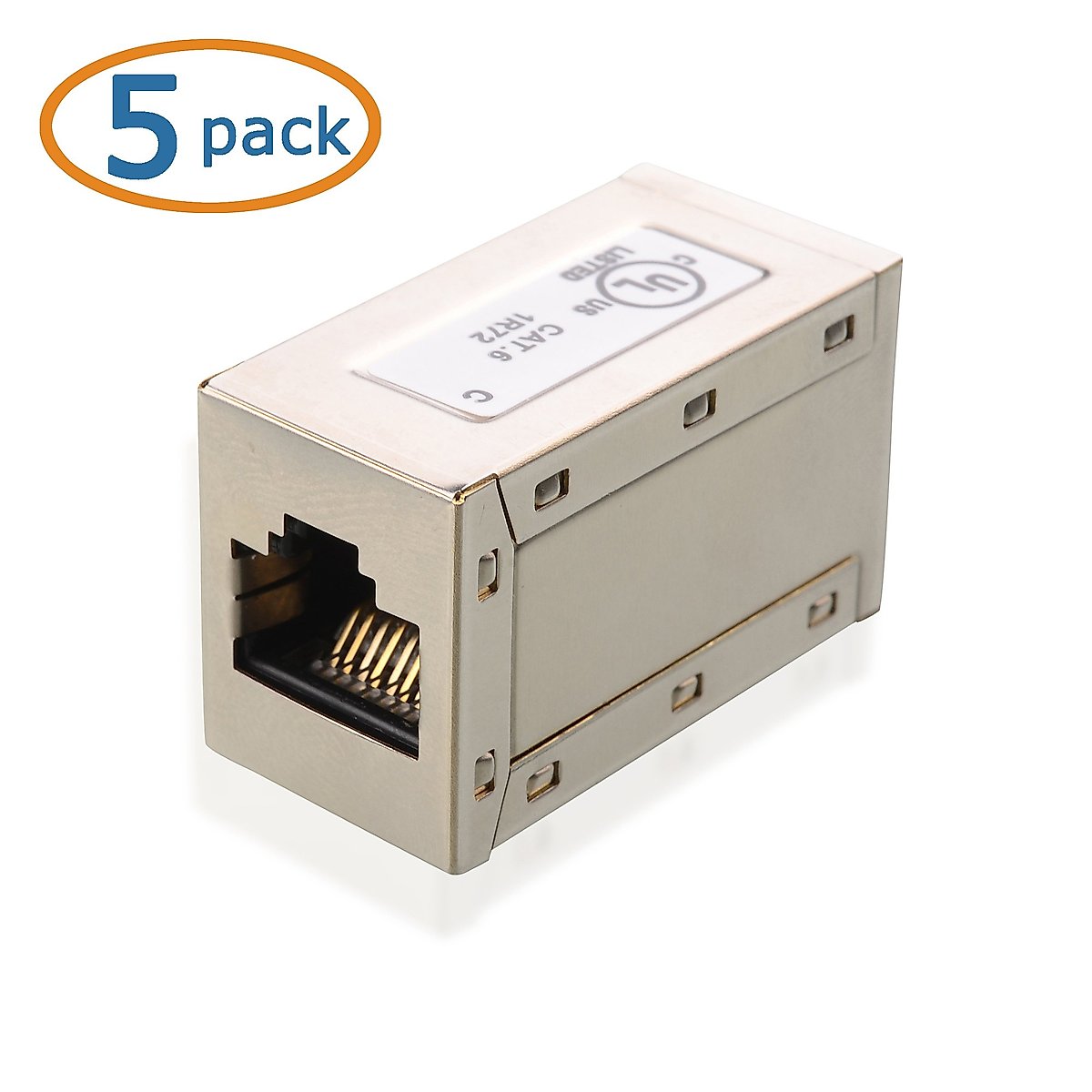 [UL Listed] Cable Matters 5-Pack 10Gbps Shielded Cat 6A Ethernet Coupler (Shielded Cat 6 Ethernet Coupler, RJ45 Coupler, Cat6 Coupler, Ethernet Extender Adapter), Compatible with Cat6, Cat5e