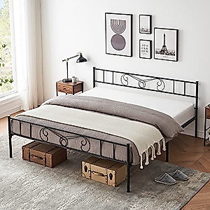 GAOMON King Bed Frame Platform with Headboard and Footboard Metal Bed Mattress Foundation with Storage No Box Spring Needed Black (King)