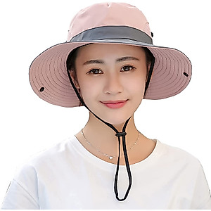 Women's Ponytail Safari Sun Hat Mesh Wide Brim UV Protection Outdoor Bucket Hat Foldable Beach Summer Fishing Hat 1pack-Pink