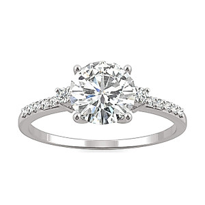 Charles & Colvard Created Moissanite 7mm Round Cut Engagement Ring for Women | 1.31 cttw DEW | Lab Grown | Solid 14K White Gold with Rhodium | Size 7