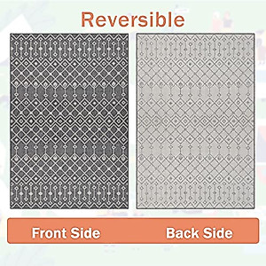 Patio Rug for Entrance Bohemian 5x8Ft Grey Area Rug Indoor Outdoor Rug Textured Weave Floor Carpet Durable Washable Rug for Patio,Home,Picnic,Camping