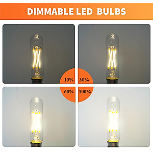ALAMPEVER 5.5W (60W Equivalent) Dimmable T6 LED Edison Bulbs, E12 Candelabra Base, 5000K Daylight, CRI90, 550LM, Clear Vintage Tubular Bulb, 6-Pack