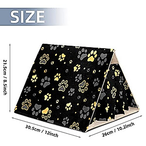 enheng Small Pet Hideout Gold Dog Paw Footprint and Star Pattern Hamster House Guinea Pig Playhouse for Dwarf Rabbits Hedgehogs Chinchillas