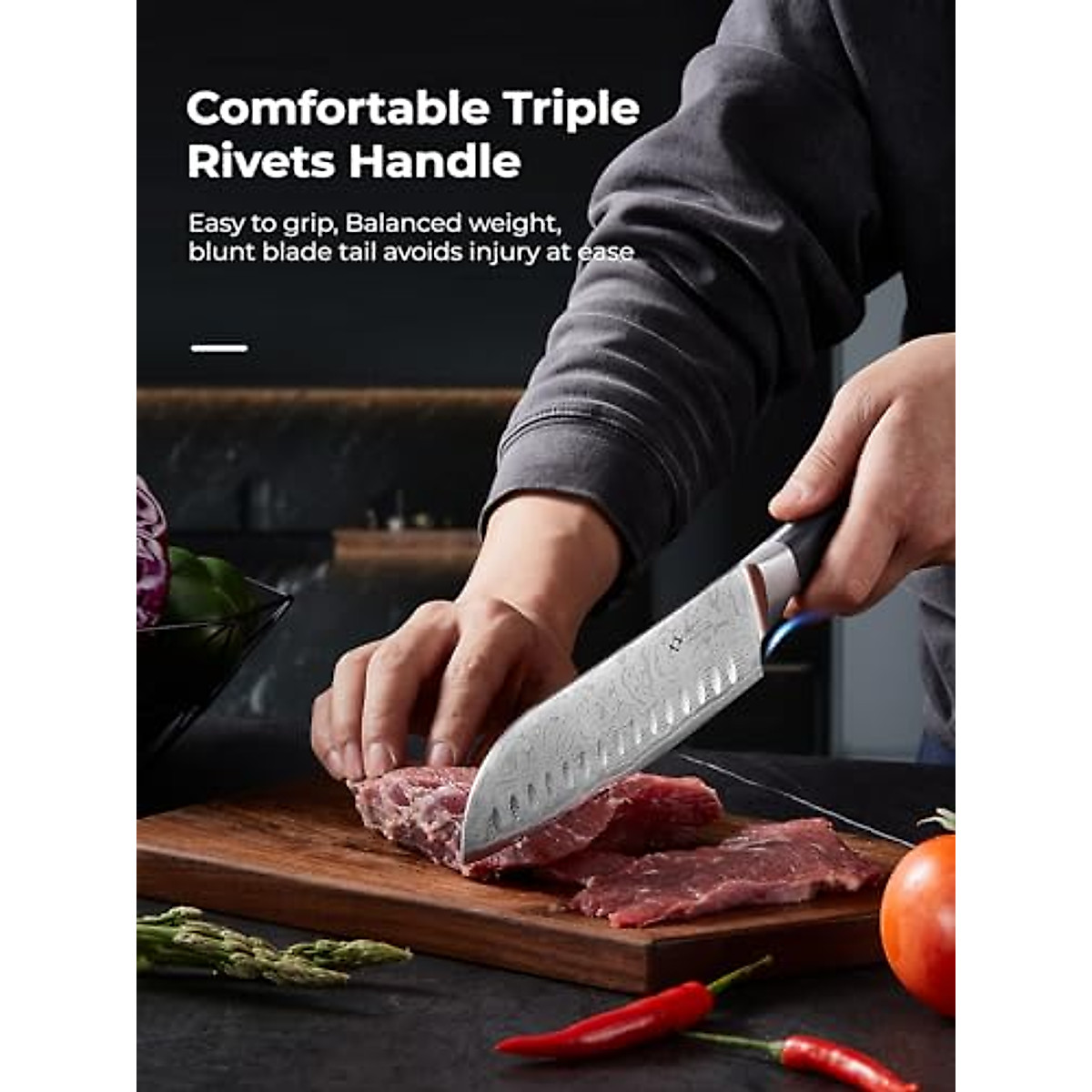 Knife Block Set, AMEGAT Knife Set with Advanced Self-Sharpening Technology, 14-Piece Waved Texture Kitchen Knife Set, Stainless Steel Knife Set with Block, Razor-Sharp Knives and Full Tang Handle