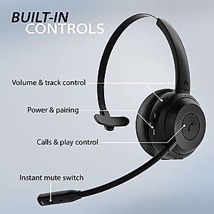 Avantalk Alto Solo - Wireless Headset with Mic for Work with Qualcomm Bluetooth Solution, CVC Noise-Canceling for PC, Computer & Laptop, Charging Stand, Mute Button, Wired Headphones Option
