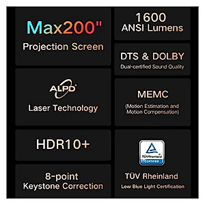 Ultra Short Throw Laser Projection Projector 5G-WiFi Bluetooth Home Theater 1600 ANSI lumens Projector
