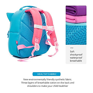 Cocomilo 12" Cartoon 3D Cat Toddler Backpack for Kids Waterproof Preschool Baby Bag for Boys and Girls with Ant-lost Leash (Blue Cat)