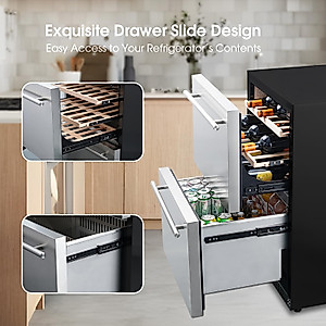 HCK Drawer Outdoor Refrigerator, 24 Inch Dual Zone Wine and Beverage Fridge with Weatherproof Stainless Steel, Under Counter Fridge, Separate Temperature Controls for Home, Patio, Commercial Use