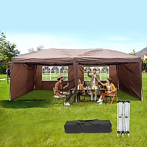 BELANITAS 10x20 Canopy Tent with 4 Walls Folding Tent,Two Doors and Two Windows Pop Up Canopy,Adjustable Height Pop Up Canopy Tent,Outdoor Party Tents for Events,Brown
