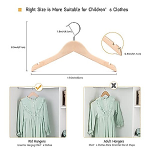 Nature Smile 20 Pack Unfinished/Natural Kids Baby Children Toddler Wooden Shirt Dress Coat Hangers with No Painting - 360°Stronger Anti-Rust Chrome Swivel Hook - Extra Smoothly Cut Notches