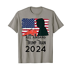 All Aboard Trump Train 2024 Vintage American Flag Apparel T-Shirt