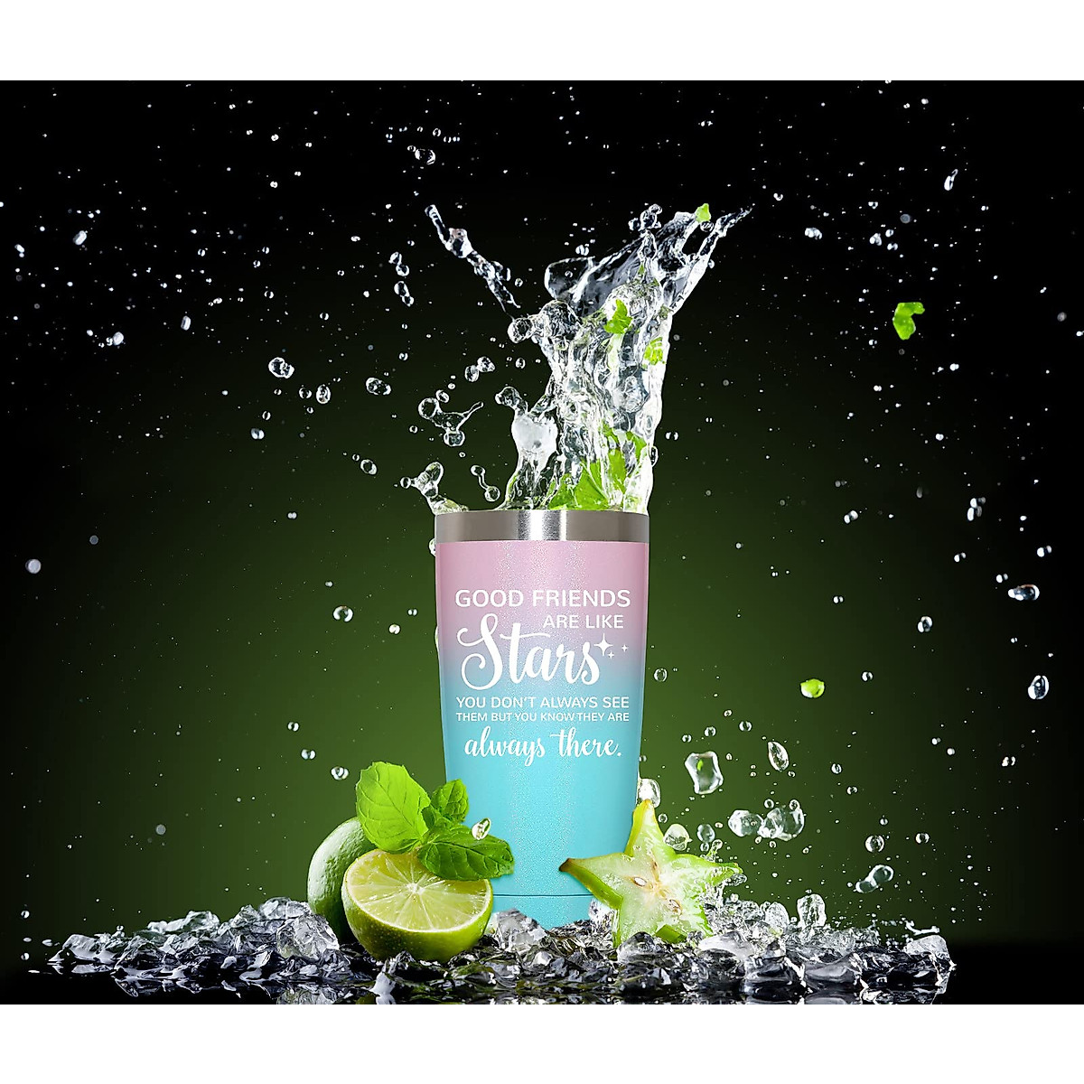 SMITWORLD Good Friends Are Like Stars, Christmas Birthday Gifts for Women Friends, Girlfriend, Mom, Sisters, Sometimes She is Alone, This is Her Reminder, Cute Mug Tumbler Cup 20 oz with A Keychain