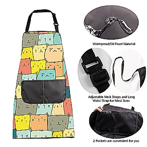 MBMSO Funny Cat Apron with Pockets Cat Kitchen Cooking Chef Baking Apron Cat Lady Gifts for Cat Lover Mom Gifts Kitten Aprons (Funny Cat Apron)
