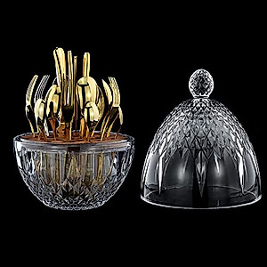 Silverware Set Gold Flatware 24-Piece for 6 Food-Grade Stainless Steel Tableware Cutlery Set Mirror Finished Utensil Sets for Home Restaurant Crystal Egg-Shaped Organizer Storage