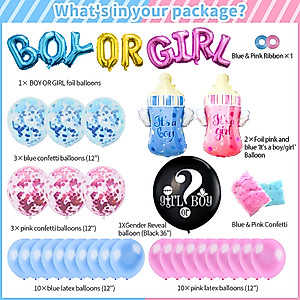 124 Pcs Gender Reveal Decorations Kit, Gender Reveal Party Supplies with 36'' Gender Reveal Balloon Boy OR Girl Foil Balloon Paper Pompoms Tablecloth Photo Props for Gender Reveal Party Decorations