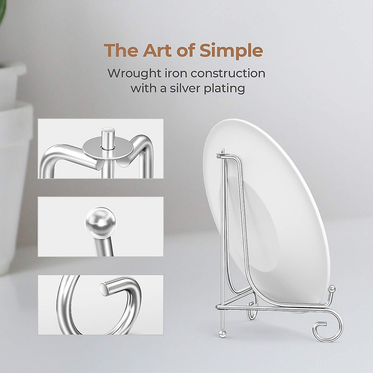 TR-LIFE Plate Stands for Display - 10 Inch Plate Holder Display Stand + Metal Easel Stand for Picture Frame, Decorative Plates, Photo, Book, Collectibles (Silver 2 Pack)