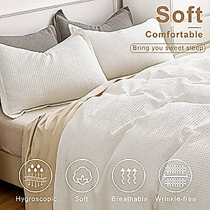 MADELUO 100% Cotton Duvet Cover Queen, Waffle Weave White Duvet Cover Set, Soft Breathable Luxury Comforter Cover Bedding Set with 4 Corner Ties & Zipper Closure (White, Queen(90"x 90"))