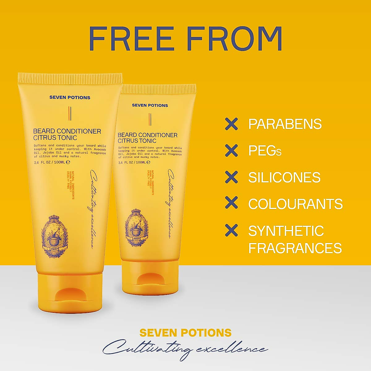 SEVEN POTIONS Beard Conditioner for Men – Prevents Beard Itch and Dandruff – Natural, Vegan, Cruelty Free (Citrus Tonic, 3.4 FL OZ)