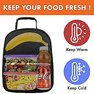 opux Premium Insulated Lunch Box for Boys, Girls | Durable Leakproof School Lunch Bag with Handle Clip, Mesh Pocket | Reusable Work Lunch Pail Cooler for Adult, Men, Women | Fits 14 Soda Cans (Black)