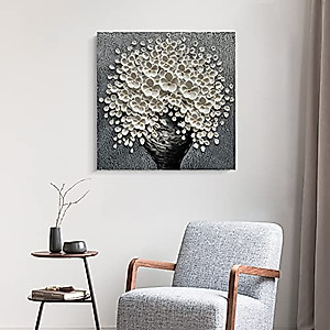 Epicler art White Flower Oil Painting Modern Abstract Art Oil Painting Home Bedroom, Dining Room, Living Room, Office Wall Decoration (20x20 inches)