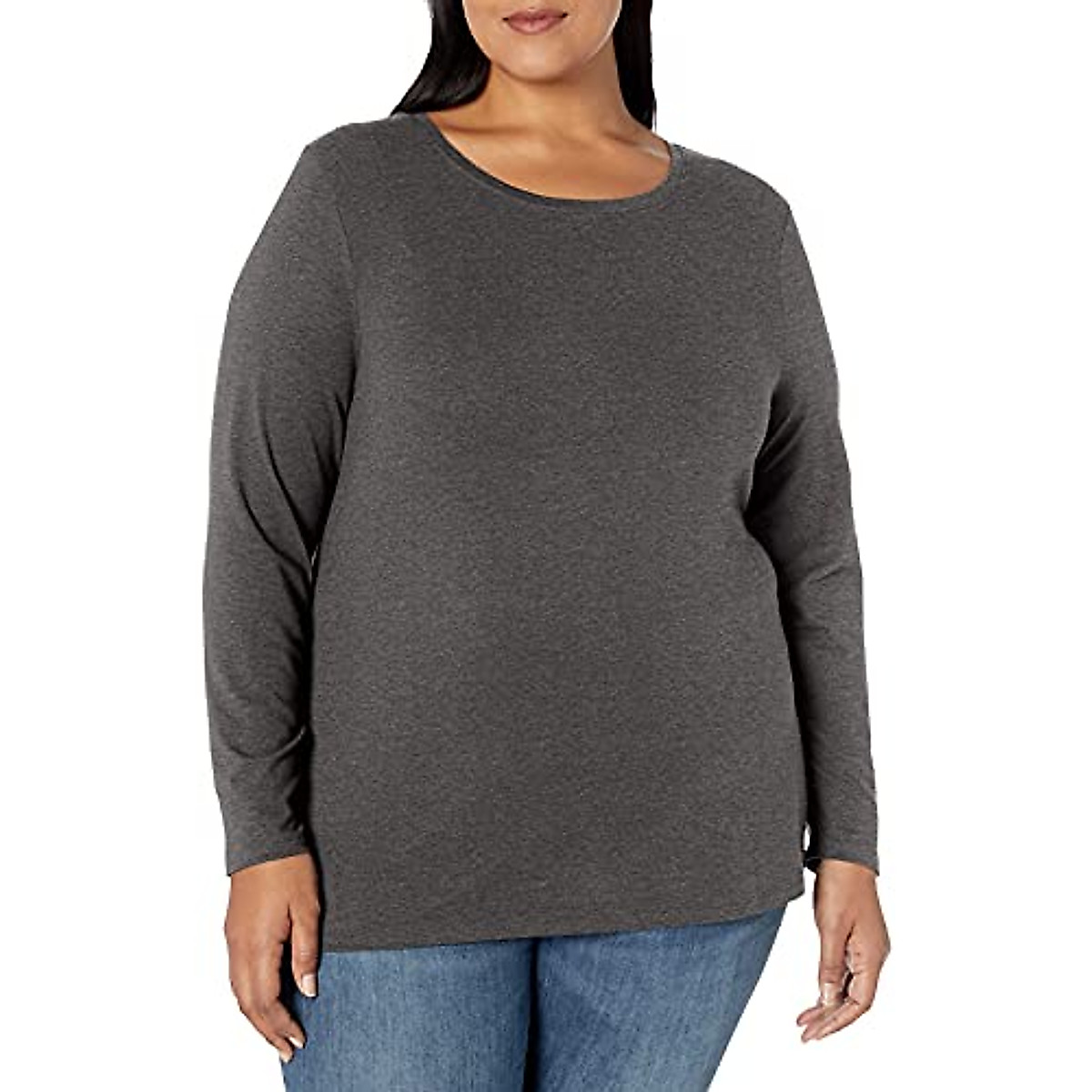 Amazon Essentials Women's Classic-Fit Long-Sleeve Crewneck T-Shirt (Available in Plus Size), Charcoal Heather, Large