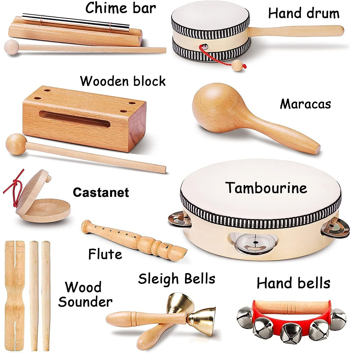 LOOIKOOS Toddler Musical Instruments, Eco Friendly Musical Set for Kids Preschool Educational, Natural Wooden Percussion Instruments Musical Toys for Boys and Girls with Storage Bag