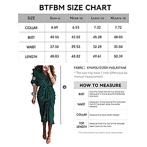 BTFBM Women 2024 Button Down Ruched Shirt Dresses Short Sleeve Lapel V Neck Elegant Party Spring Summer Maxi Satin Dress(Short Sleeve Dark Green, Large)