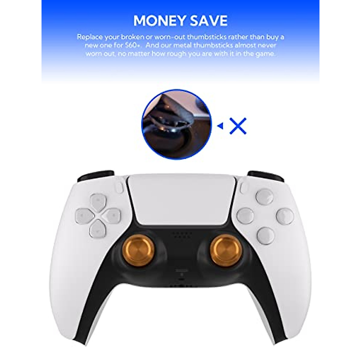 Avericht Metal Thumbsticks for PS5 Controller, Aluminum Joystick Replacement Kit for Dualsense Controller Accessories (Gold)