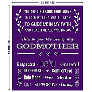 Godmother Gifts from Godchild, Godmother Blanket, Mothers Day Gifts for Godmother Gift for Birthday, Mothers Day, Christmas, Throw 60x50 Inches (Purple)