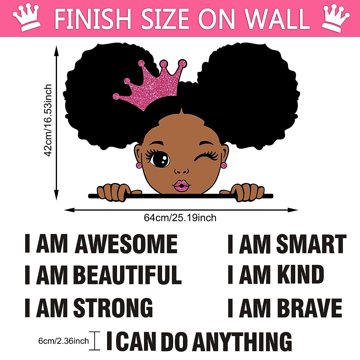 Black Girl Wall Decal Positive Saying African American Kids Inspirational Quote Black Girl Magic Pink Crown Wall Stickers for Girls Bedroom Living Room Decor