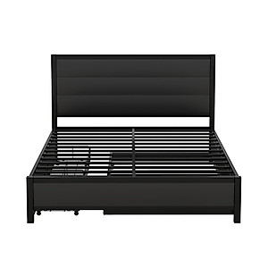 VilroCaz Queen Size Heavy Duty Metal Platform Bed with Twin Size Trundle and 2 Drawers, Mattress Foundation Platform Bed Frame with Headboard and Solid Slats Support for Bedroom Guest Rooms