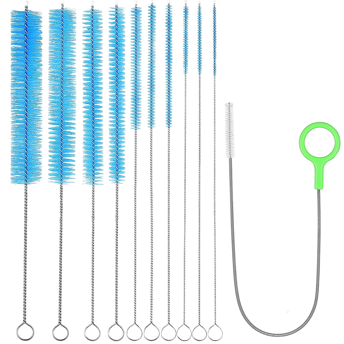 2024 Upgraded Long Straw Cleaner Brush,9.5in 10 Different Diameters Reusable Water Bottle Brush&1pcs 15in Spring Brush,Stainless Steel Nylon Tube Brush Kit for Sippy Cup,Water Bottle,Drinking Straw