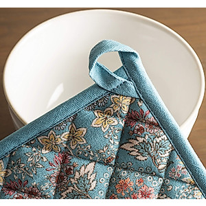 Maison d' Hermine Oven Mitt & Pot Holder 100% Cotton Set of Heat Resistant Oven Gloves (7.5"x13") & Hot Pads (8"x8"), BBQ, Cooking, Baking, Grilling, Marquise - Spring/Summer