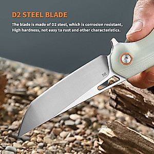 SUMACO Folding Knife Stonewash D2 Steel Balde G10 pocket knife for men Tactical knife Handle Pocket Knife EDC 3.35" survival knives hunting camping