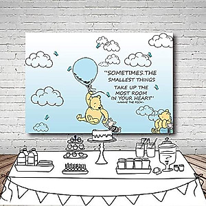 TJ Wininie The Pooh Backdrops Light Blue Hot Air Kids Baby Shower Birthday Party Photography Background White Clounds Butterfly Newborn Photo Studio Booth Props Banner 7x5ft Vinyl
