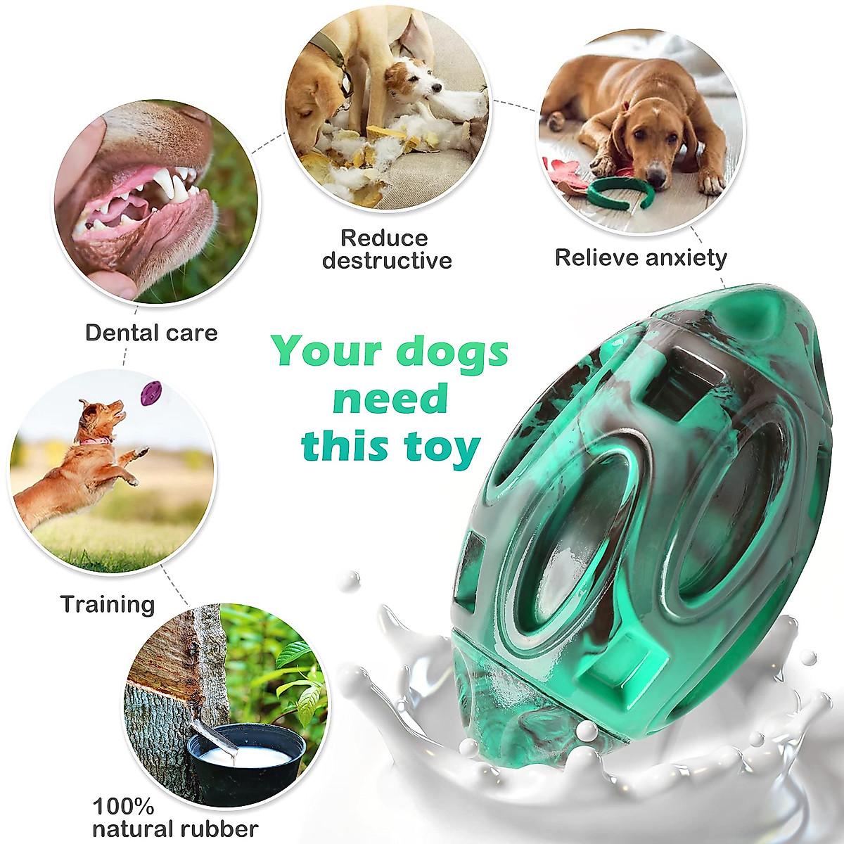 2 Pack Squeaky Dog Toys for Aggressive Chewers Large Medium Small Puppy Interactive Dog Chew Toy Durable Rubber Indestructible Tough Ball (Blue Green)