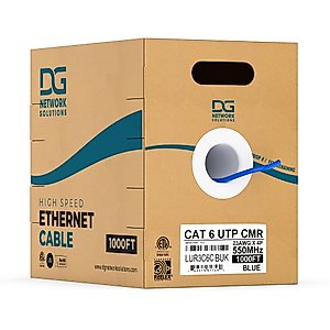 DG Cat6 Riser (CMR), 1000ft, Unshielded, 23AWG, Solid Bare Copper, Up to 10Gb Speeds, No Spline, Faster-Easier Terminations, 550MHz, ETL Listed, Indoor/Home/Commercial Use, Bulk Ethernet Cable, Blue