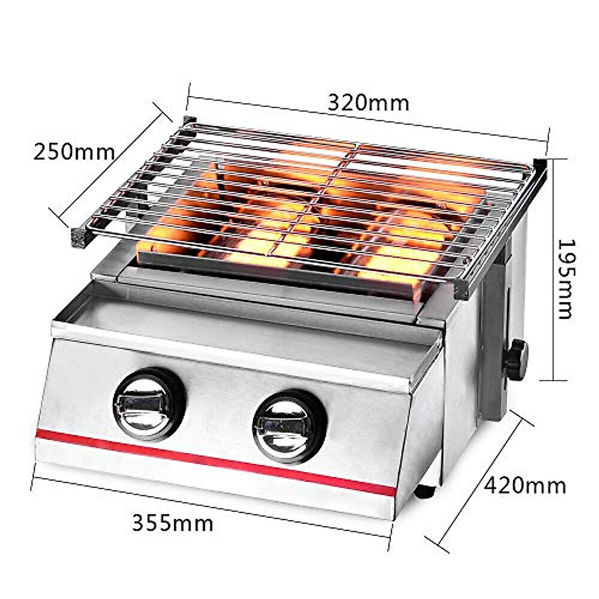 Fetcoi Tabletop Grill Portable Gas Griddle 2/3/4/6/8 Burners, Stainless Steel Home and Commercial Use LPG Gas Grill for Parties, Backyard Barbeques,Widely Used in Roadside Stalls, Carnivals, Buffets (2 Burners)