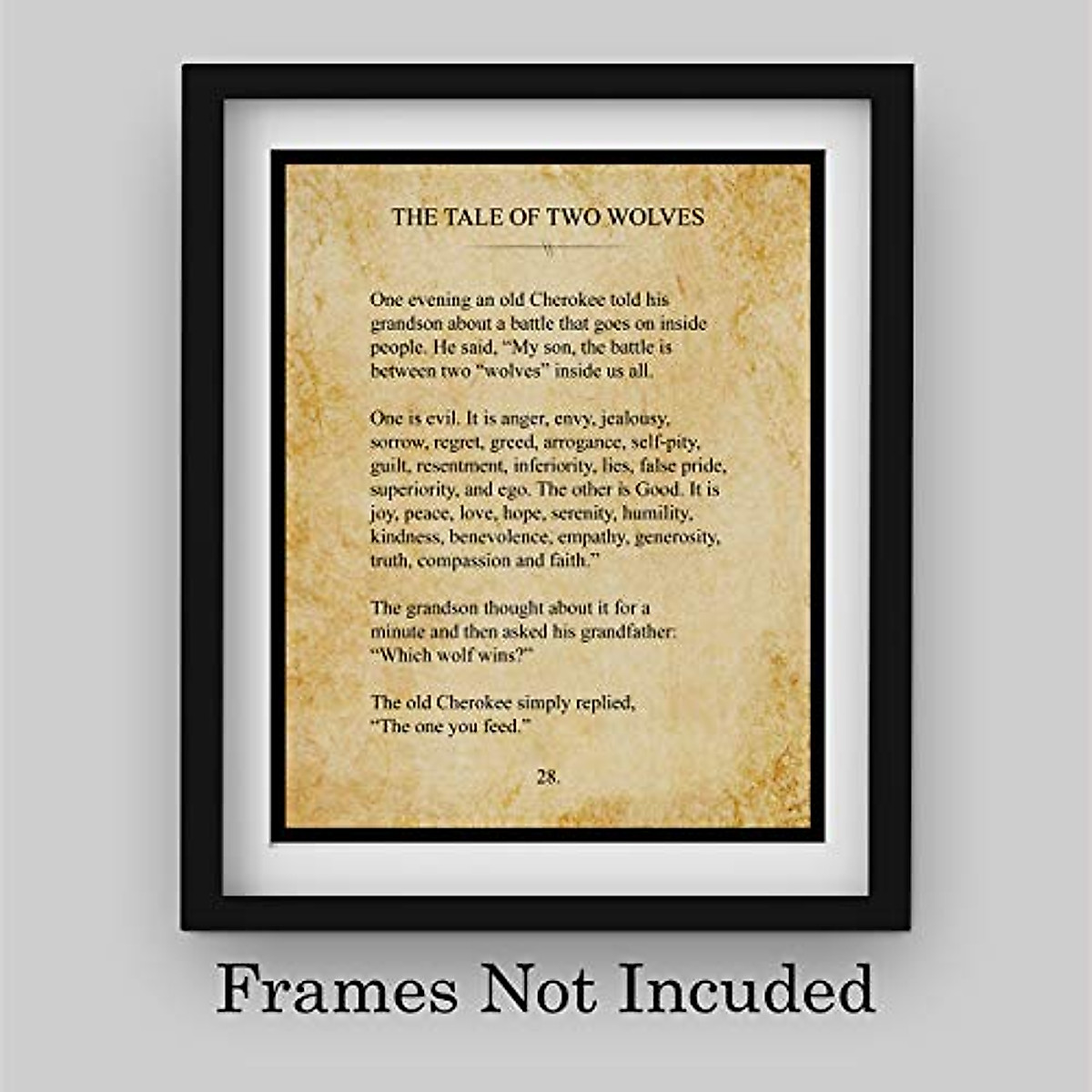 "The Tale of Two Wolves" Cherokee Indian Tale-Vintage Book Page Print -8 x 10" Spiritual Wall Art Print-Ready to Frame. Inspirational Home-Office-Classroom-Library Decor. Great Native American Sign!