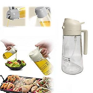 Kitchen Comfort 2 in 1 Oil Sprayer and Dispenser for Cooking - 16oz/470ml Glass Oil Bottle with Nozzle - Oil Sprayer for Cooking, Baking, Vinegar, Air Fryer, Frying, Olive Oil Sprayer – Off White