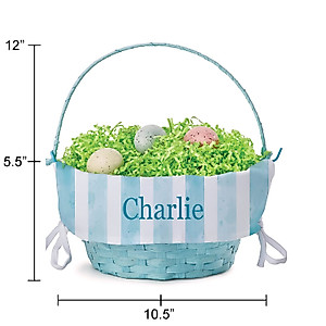 Personalized Easter Egg Basket with Handle and Custom Name | Blue Striped Easter Basket Liners | Blue Basket | Woven Easter Baskets for Kids | Customized Easter Basket | Personalized Gifts for Easter