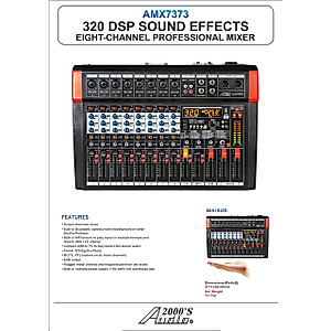 Audio2000'S AMX7373 Eight-Channel Audio Mixer with 320 DSP Sound Effects, Stereo Sub Out with Sub-Out Level-Control Fader, Level-Control Faders on All Channels, and USB/Computer Interface