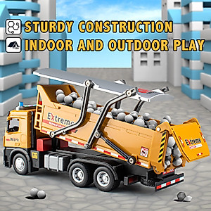 TAKGUD Dump Truck for Boys Age 4-7, 12" Big Plastic Toy Dump Truck with Sounds and Lights, Construction Vehicle Toy with Movable Parts for Kids