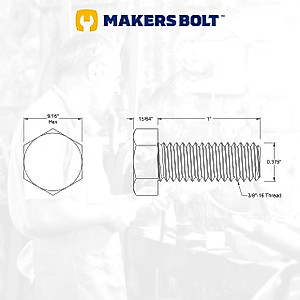 Makers Bolt 3/8"-16 x 1" Hex Bolts (10 pcs) 18-8 Stainless Steel Black Oxidized in USA