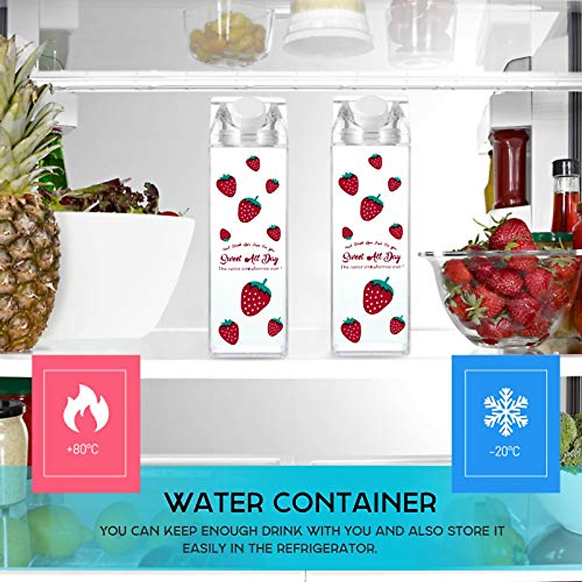 Cabilock 500ml Strawberry Printed Milk Box Milk Carton Water Bottle Plastic Milk Box Juice Bottle Empty Milk Container Water Bottle